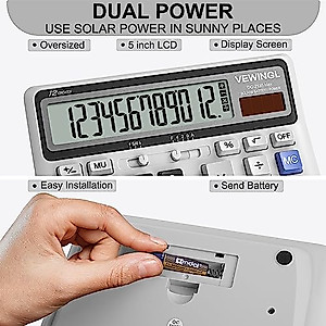 Desk Calculator 12 Digit, Large Computer Keys,Desktop Dual Power Battery and Solar, Calculator with Large LCD Display for Office,School, Home & Business Use,Automatic Sleep.7.6 * 6.4in (Black)