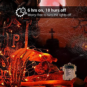 BrizLabs Orange Fairy Lights, 19.47ft 60 LED Orange String Lights, 8 Modes Battery Orange Halloween Lights with Remote, Outdoor Halloween Twinkle Lights for DIY Home Bedroom Patio Holiday Party Decor