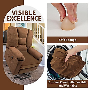 SINOSSO Velvet Large Chair Cushion for Elderly 20" x 20" x 5", High Density Foam Seat Cushion for Recliner Couch Armchair, Thickened Chair Pad, Brown