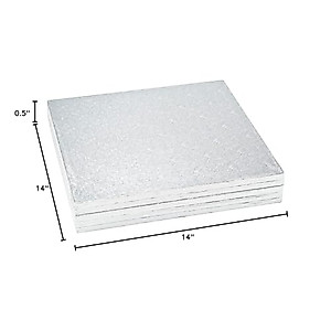 DecoPac Square Cake Drum, Foil Covered Cake Drum, Sturdy Half Inch Thick, Pack of 5, Silver - 14 Inch