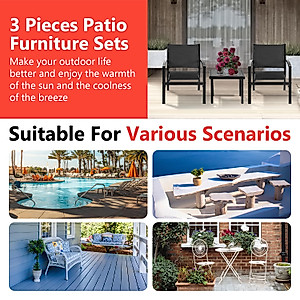 FDW 3 Pieces Patio Furniture Set, Outdoor Garden Patio Conversation Sets with Glass Top Table & 2 Lawn Chairs Outdoor Bistro Set, for Backyard Lawn Porch Garden Poolside Balcony