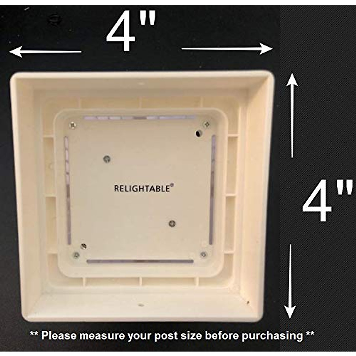 Square Solar LED Light Post Deck Cap 4x4 PVC Fence Style Outdoor Garden Light Landscape Lamp Lawn Vinyl Wood (Black - 2 Pack)