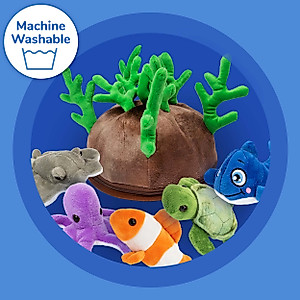 Prextex 5-pc Stuffed Sea Animal & Toy Storage | Soft Plush Sea Creatures Toys for Kids | Small/Mini Stuffed Animals in Bulk | Cute Toy Ocean Decor, Ocean Animals | Birthday Gift Bag, Party Favor/Decor