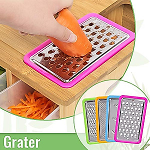 SHINESTAR Bamboo Cutting Board with Containers, Sturdy Meal Prep Station for Kitchen, Includes 4 Graters, 4 Trays with Lids - Easy Food Storage