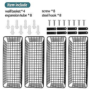 4 Set [Extra Large] Hanging Wall Basket for Storage, Wall Mount Sturdy Steel Wire Baskets, Metal Hang Cabinet Bin Wall Shelves, Rustic Farmhouse Decor, Kitchen Bathroom Organizer, Black