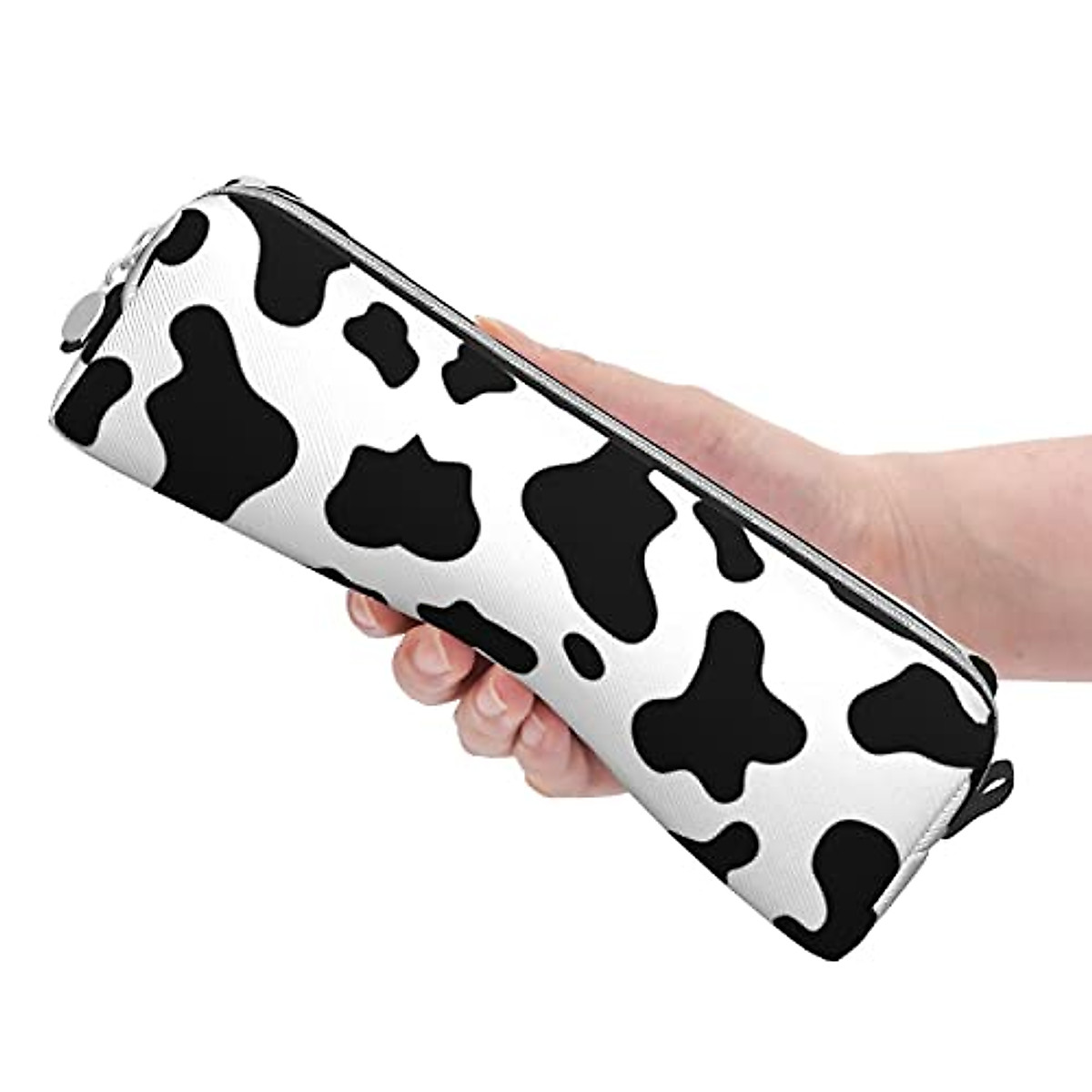 Cow Print Pencil Bag Aesthetic Zipper Pen Pouch Boys Girls Small Portable Marker Box Case Office Travel Home
