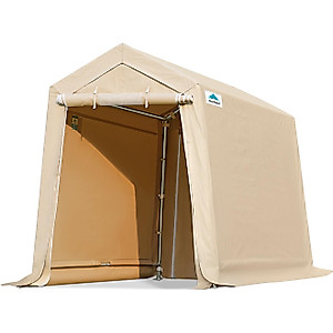 ADVANCE OUTDOOR 6X8 ft Outdoor Portable Storage Shelter Shed with 2 Rolled up Zipper Doors & Vents Carports for Motorcycle Waterproof and UV Resistant Anti-Snow Portable Garage Kit Tent, Beige