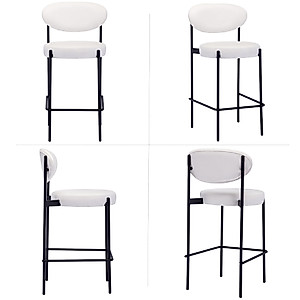 Washon 26 Inch Bar Stools for Kitchen Island Set of 2 Velvet Fabric Counter Stools with Backs Upholstered Counter Height Bar Stools with Black Metal Legs for Dining Room Kitchen Counter Bar, White