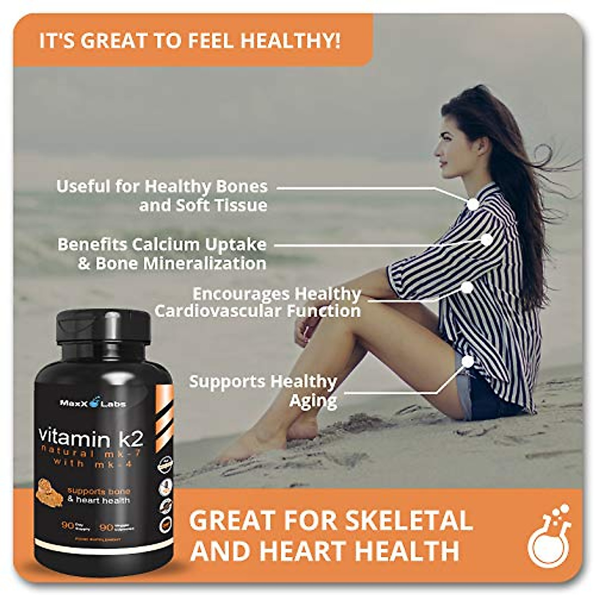 High Strength Vitamin K2-600 mcg - Full Spectrum Vitamin K2 MK4 MK7, Vitamin K MK7 Natto & MK4 & Calcium 100 mg, K2 Vitamin Supplement, Complex K2-7 M7-90, Works w/ Vitamin D3 5000 IU, 90 Veggie Caps