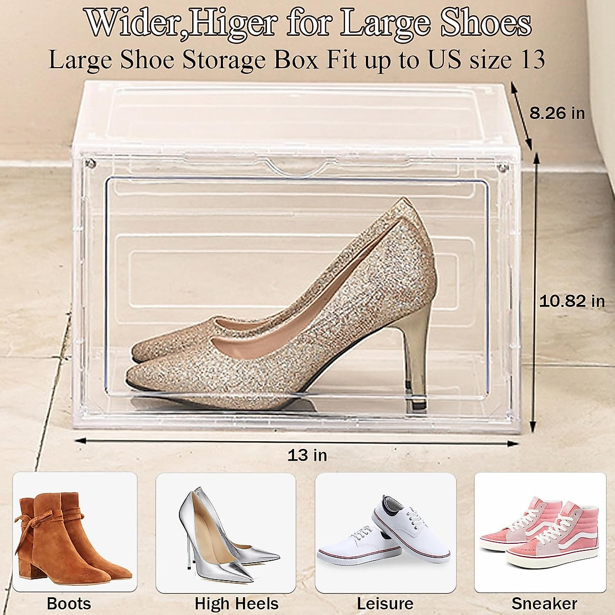 Rgqphantom Shoe Storage Box,Stronger Shoe Box with Acrylic Magnetic Door for Sneaker Display,Stackable Clear Boxes for Closet,Easy Assembly,Sneaker Storage Shoe Box for Women/Men (Clear, 3Pcs)