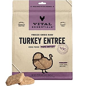 Vital Essentials Freeze Dried Raw Dog Food, Turkey Mini Patties Entree, 14 oz