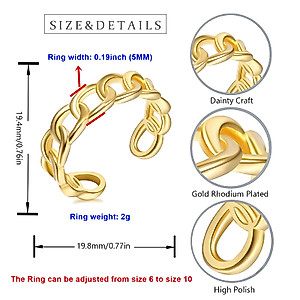 YKYLHSYXR Chain Link Rings,Trendy Cuban Link Ring, Minimalist Figaro Link Ring, Personality Anchor Link Ring, Open Adjustable Size with Jewelry Box for Women Men