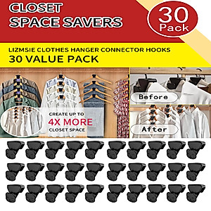 LIZMSIE 30PCS Space Saving Hangers, Upgrade 40Lb(Max) Heavy Duty Hanger Hooks, Space Savers Bear-Shaped with Triangles for Hangers, Plastic Clothes Hanger for Closet Organizer, Black