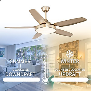 Morpholife 52" Gold Ceiling Fan with Lights Remote Control, Modern Champagne LED Chandelier Ceiling Fan Light Kit, Indoor Farmhouse Rustic Ceiling Fan with 5 Abs Blades for Living Room, Bedroom