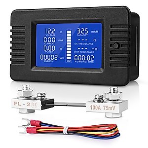MNJ MOTOR DC 9 in 1 Battery Monitor Meter with Shunt, 0-200V 0-100A LCD Display Digital Current Voltage Power Energy Meter, Easy Installation Multimeter Voltmeter Ammeter for Cars RV Solar System
