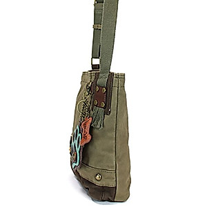 Chala Canvas Crossbody Messenger handBags with Keyfob/Coin Purse - (Green Paw) (Olive -Teal Paw)