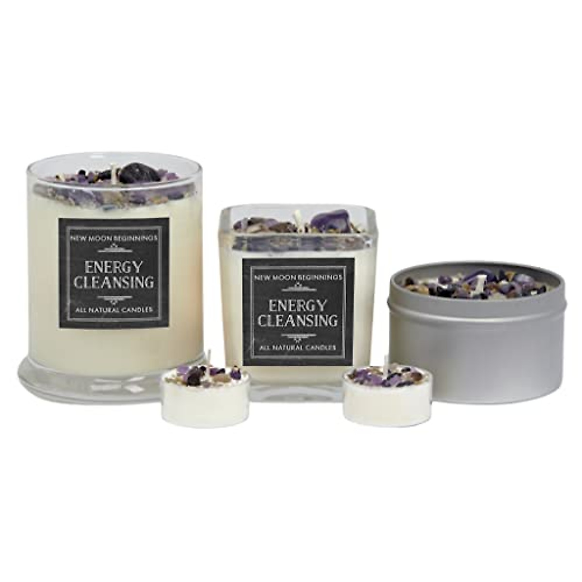 Energy Cleansing Candle by New Moon Beginnings - Crystal & Herb Candles - Protection Candles - All Natural Soy Candle - Lavender Sage Cedar
