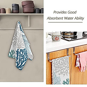 PATINISA Nautical Blue Coral Hand Towels for Bathroom Set of 2 Coastal Teal Beige Coral Soft Absorbent Ocean Theme Kitchen Dish Towels Decorative Bathroom Towels for Face,Hair,Guest,Gym,Spa 14"x28"