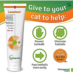 Tomlyn Laxatone Natural Chicken Flavored Hairball Remedy for Cats, Hairball Gel for Cats Made with Natural Ingredients to Help Prevent Hairballs and Promote Healthy Digestion, 4.25 oz.
