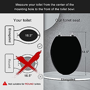 Black Elongated Toilet Seat Natural Wood Toilet Seat with Zinc Alloy Hinges, Easy to Install also Easy to Clean, Scratch Resistant Toilet Seat by Angol Shiold (Elongated, Black)