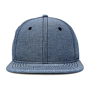 DALIX Premium Flat Bill Baseball Cap Structured Hat Snap Back Chambray in Navy Blue