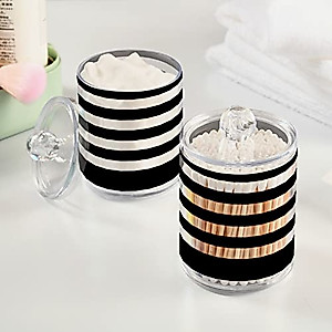 UMIRIKO 2 Pack Black White Stripe Qtip Holder - 10 oz Restroom Bathroom Organizers Storage Containers,Plastic Apothecary Jars with Lids for Cotton Ball,Cotton Swab,Cotton Round Pads,Floss 20605648