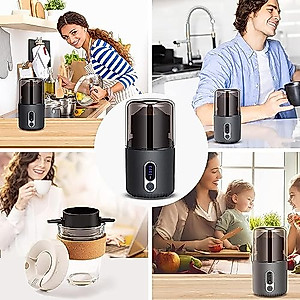Wireless Coffee Grinder with LED Power, Electric Portable Coffee Bean Grinder with Brush, Herb Grinder, Spice Grinder with Removable Bowl & Spoon and 304 Stainless