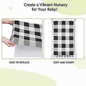 Plaid Themed Fitted Mini Crib Sheets,Portable Mini Crib Sheets Ultra Soft Material-Great for Boy or Girl Room or Nursery,24“ x38“,Pale Grey and Black