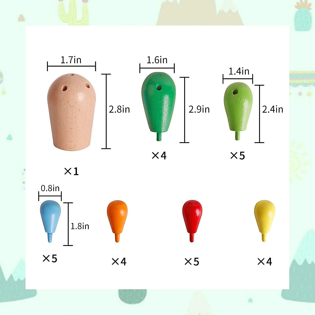 SGVV90 Wooden Balancing Cactus Travel Size,Made from Rubberwood and Non-Toxic Paints and Dyes,Fun and Educational Activity Puzzles Montessori Toys for 4-8 Year Old Toddler Kids