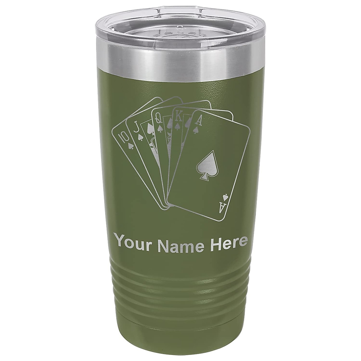 LaserGram 20oz Vacuum Insulated Tumbler Mug, Royal Flush Poker Cards, Personalized Engraving Included (Camo Green)