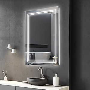 kleankin 32" x 24" LED Bathroom Mirror, Lighted Vanity Mirror, Wall Mounted with Smart Touch Button, Horizontally and Vertically, Waterproof, Plug-in, Silver