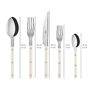 SABRE PARIS - 5-Piece Flatware Set - Bistrot Collection - Knife, Fork, Soup Spoon, Teaspoon & Dessert Fork - Stainless Steel & Nylon - Dishwasher Safe - Ivory - Brilliant Finish