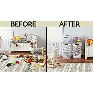 Rubbermaid Cleverstore Clear 30 Qt/7.5 Gal, Pack of 6 Stackable Plastic Storage Containers with Durable Latching Clear Lids, Visible Storage, Great for Closet, Laundry, and Kitchen