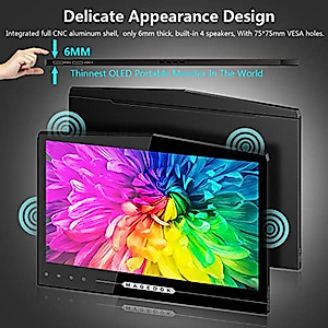 OLED Portable Touchscreen Monitor, 13.3" 2K 1MS Portable Gaming Monitor 100% DCI-P3 Ultra-Thin Computer External Display, External Second Screen USB C/HDMI Monitor with Smart Cover