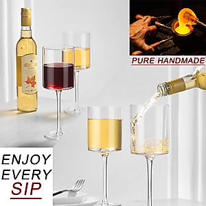 SWAVOKA Square Wine Glasses Set of 4 - Crystal Wine Glasses 16oz Elegant Long Stem Red & White Wine Goblets in Gift Packaging, Unique Modern Shape Gift for Women Men Wedding Anniversary Clear