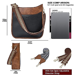 HKCLUF Crossbody Bag for Women Trendy,Vegan Leather Hobo Handbags Women Fashion Shoulder Cross-body Bags with 2PCS Adjustable Strap(Black Brown)