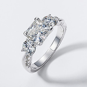 CannyCat Princess Cut Moissanite Engagement Ring for Women 2.66 cttw 3-Stone Moissanite Rings D color VVS Radiant Moissanite Diamond Wedding Anniversary Bridal Ring Pave Set Platinum Plated Silver Twisting Infinity Vine Eternity Band (5.5)