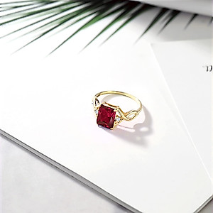 Gem Stone King 18K Yellow Gold Plated Silver Red Created Ruby Ring For Women (2.83 Cttw, Emerald Cut 9X7MM, Gemstone Birthstone, Available In Size 5, 6, 7, 8, 9)