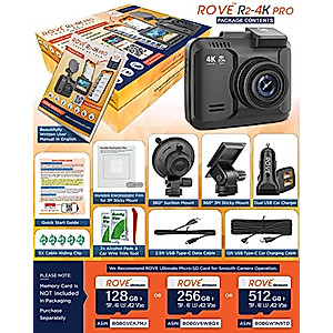 ROVE R2-4K PRO Dash Cam, Built-in GPS, 5G WiFi Dash Camera for Cars, 2160P UHD 30fps Dashcam with APP, 2.4" IPS Screen, Night Vision, WDR, 150° Wide Angle, 24-Hr Parking Mode, Supports 512GB Max