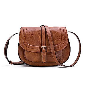 Crossbody Bags for Women,Small Saddle Purse and Boho Cross body Handbags,Vegan Leather,Brown