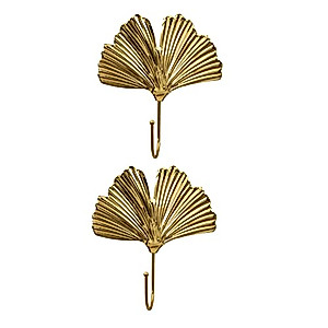 Zerodeko 2Pcs Decorative Wall Hooks - Ginkgo Leaf Shape Wall Mounted Hooks Vintage Iron Key Hooks Wall Hanging Coat Hooks Gold Hooks Scarfs Hanger Home Office Nursery Room Decoration