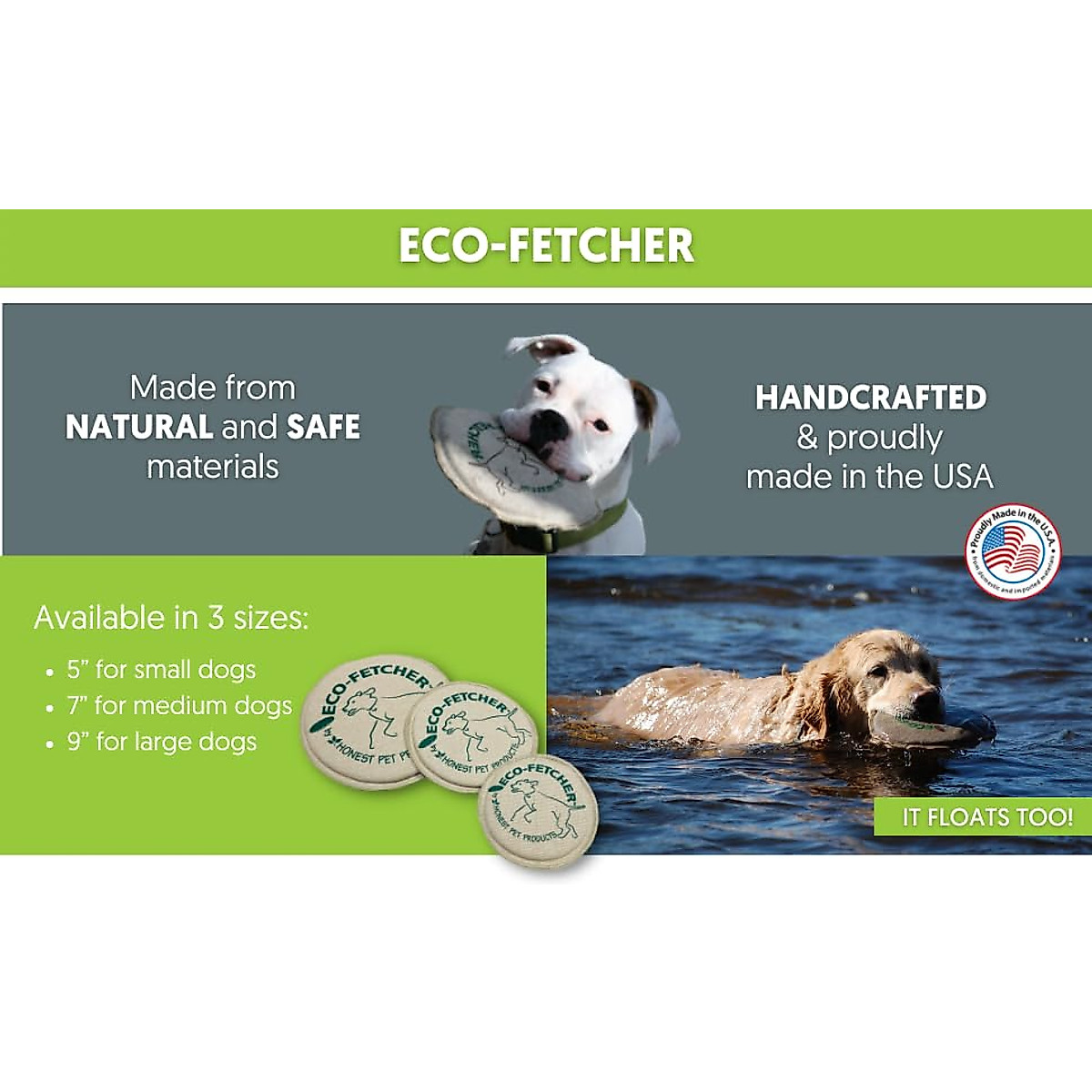 Honest Pet Products 9" Eco-Fetcher, Fetch Dog Toy for Large Dogs Breeds, Made from Natural Durable Hemp, Interactive, Eco-friendly | Made in USA