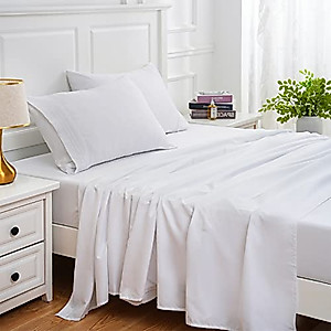 Yastouay Sheet Set, 4 Pcs Ultra Soft Bed Sheets Deep Pocket Bedding Sheets & Pillowcases Wrinkle Stain Resistant (White, Queen)
