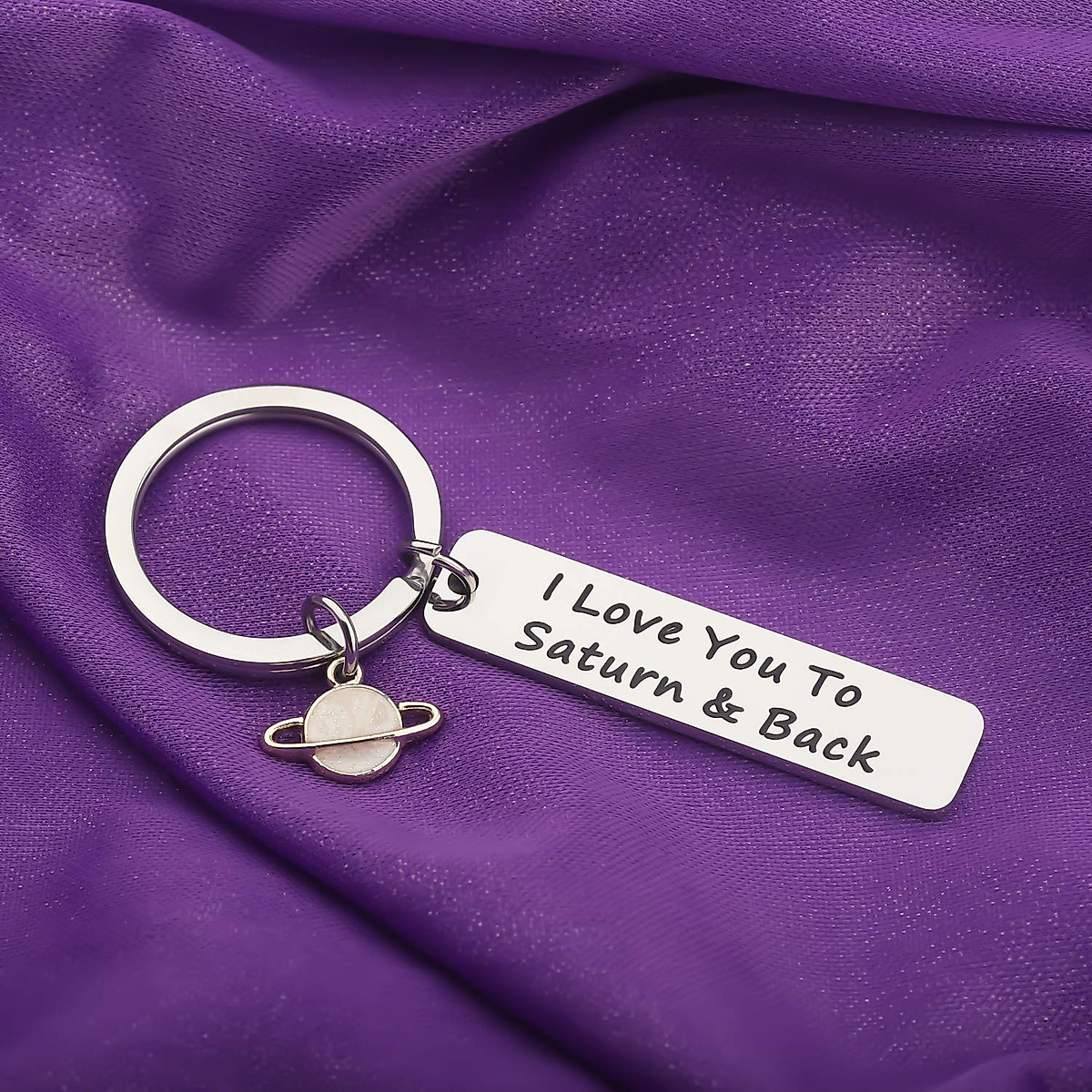 LQRI Long Distance Relationship Gift Anniversary Keychain I Love You to Saturn and Back Couple Keychain Anniversary Keepsake for Wife Huaband Girlfriend Boyfriend (sliver)