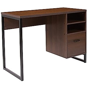 Flash Furniture Northbrook Rustic Coffee Wood Grain Finish Computer Desk with Black Metal Frame