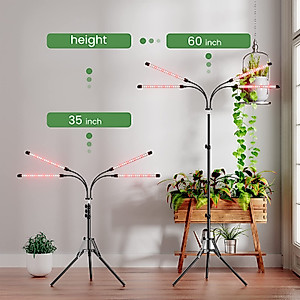 LED Grow Lights for Indoor Plants/Seed Starting, Full Spectrum Plant Light with Stand (Adjustable Tripod 15-60inch for Floor Plants, Red White Grow Lamp with 4/8/12H Timer) (White)