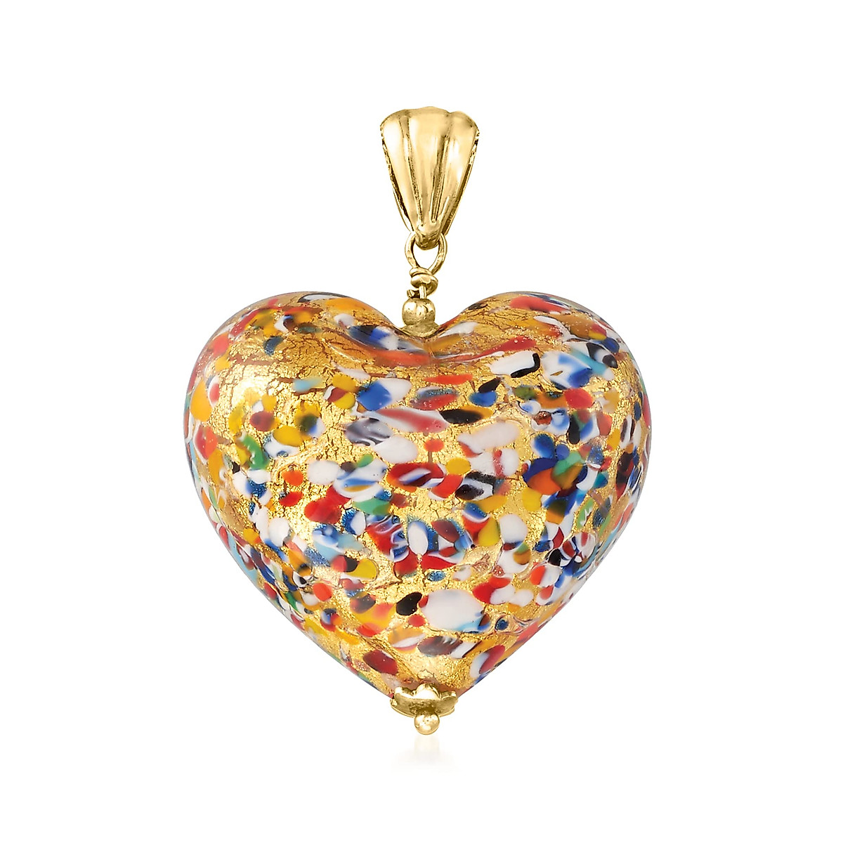 Ross-Simons Italian Multicolored Murano Glass Heart Pendant in 18kt Gold Over Sterling
