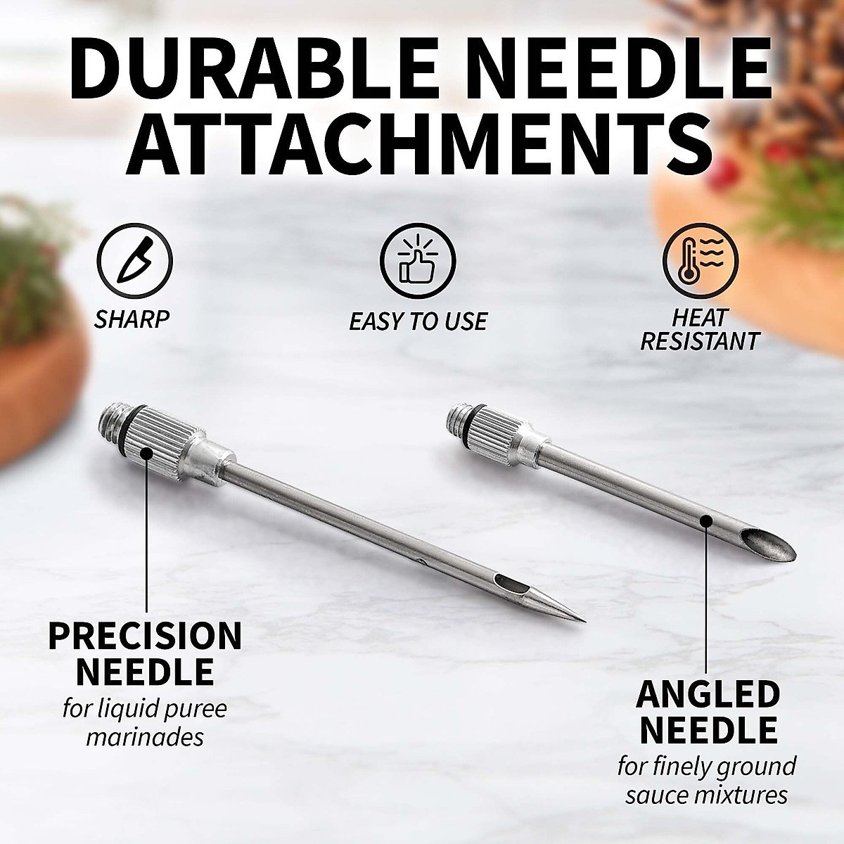 Zulay Kitchen Stainless Steel Turkey Baster for Cooking - Food Grade Metal Turkey Baster Syringe & Silicone Suction Bulb - Turkey Baster Large Size - Includes 2 Detachable Needles and Cleaning Brush