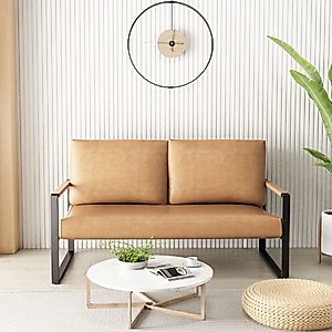 AWQM Faux Leather Sofa,Mid-Century Loveseat Sofa,2 Seat Couch,Classic Sofa Upholstered with Removable Back/Seat Cushion,Armchair/Lounge Chair for Living Room,Office and So on,Camel