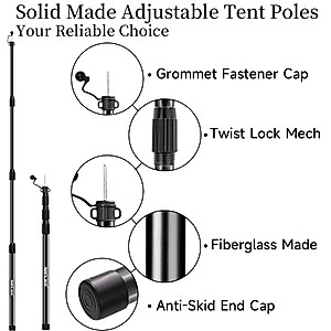 Tent Poles for Tarp, 8.2' Fiberglass Tarp Poles Set of 2 with Tent Kit, Tent Poles & Stakes Set, Telescoping Pole, Canopy Poles, Camping Poles for Rooftop Tents, Tent for Rain Fly, Camper, Awning